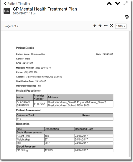 Care Plans in the Timeline